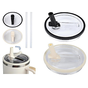 2 PCS 40 oz Replaceble Tumbler Flip Straw Lid for Stanley Cup With straw，Reusable Tumbler Cover, Spill Proof Splash Resistant Tumbler Lids (Black and White)