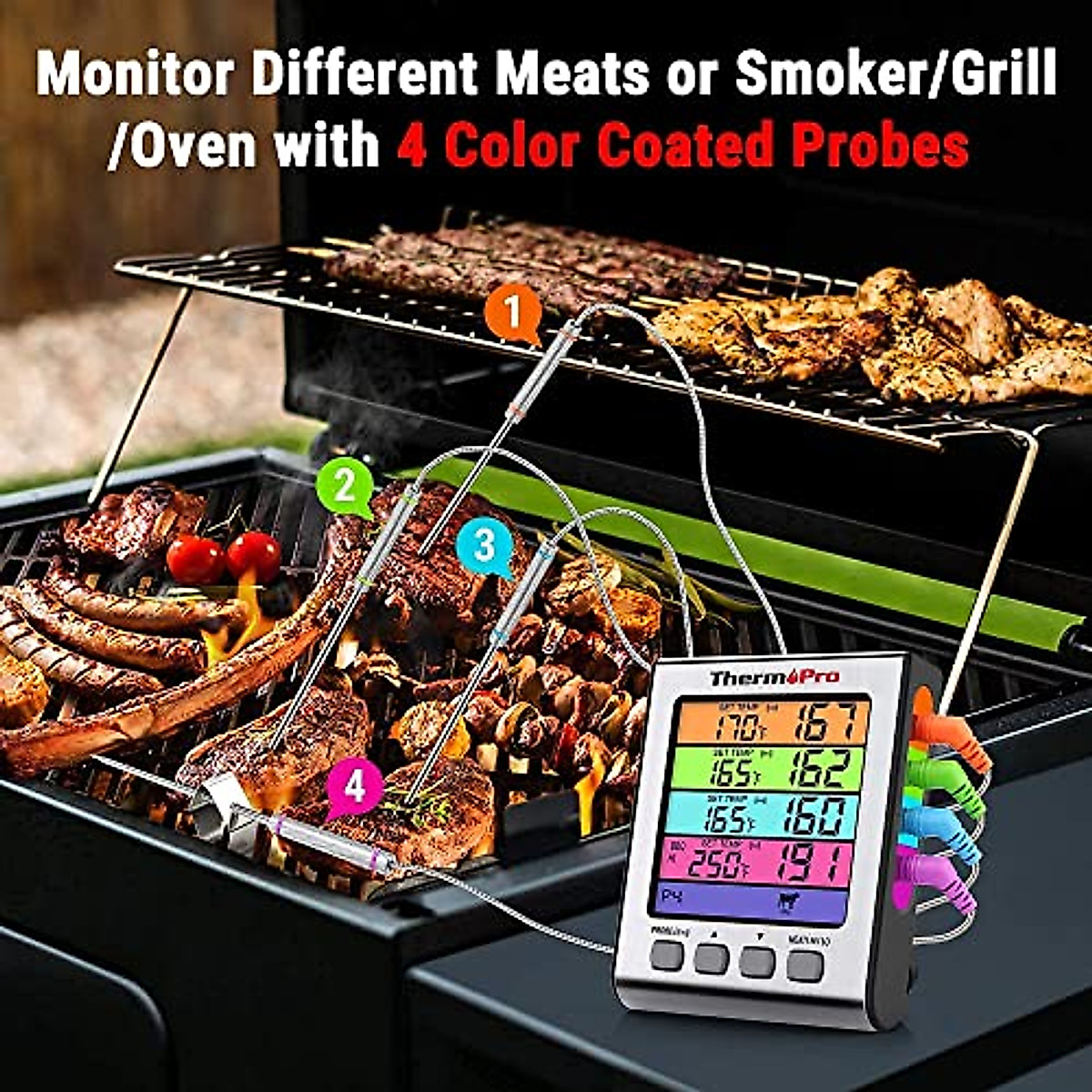 ThermoPro TP17H Digital Meat Thermometer with 4 Temperature Probes+Official ThermoPro Carrying Case for TP-16, TP-16S, TP-17,TP-17H