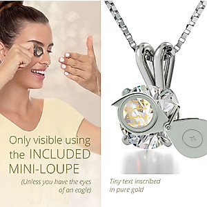 925 Sterling Silver Arabic Necklace Islamic Ayatul Kursi Inscribed in 24kt Gold on Clear Crystal, 18"