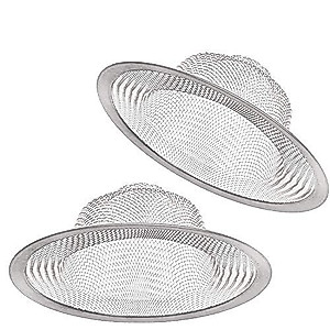 2 PCS Stainless Steel Sink Strainer 4.5" Diameter, Mesh Metal Drain Strainer, Fine Mesh Kitchen Sink Strainer, Hair Basket Drain - Fits Most Kitchen Sink, Bathroom Bathtub, Shower Drains