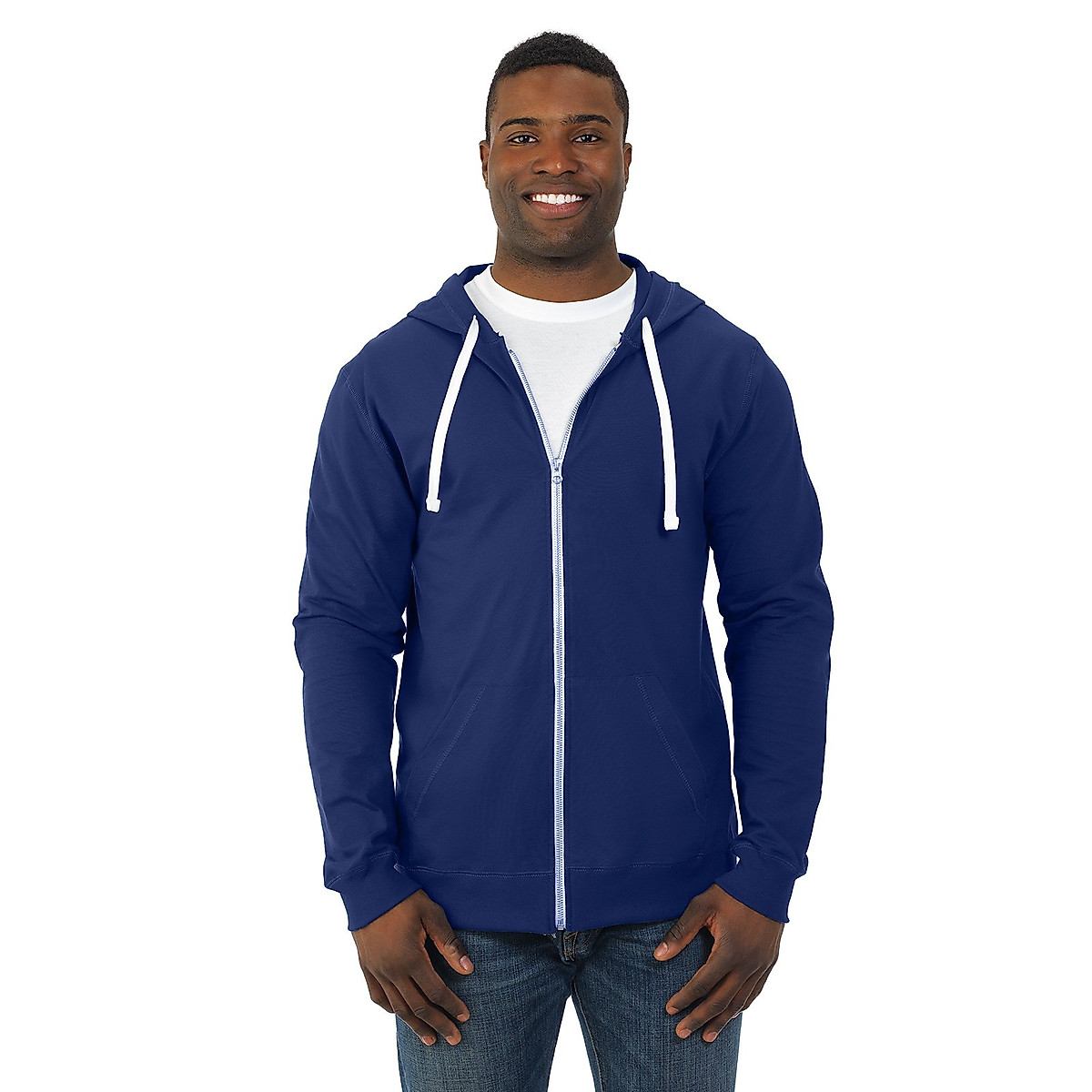 Fruit of the Loom Men's Lightweight Cotton Full-Zip Hoodie, Admiral Blue, Small