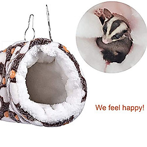 Petmolico Small Animals Hanging Tunnel, Warm Plush Hammock Cage Accessories for Parrot Sugar Glider Ferret Squirrel Hamster Rat Hideout Playing Sleeping, Coffee Heart