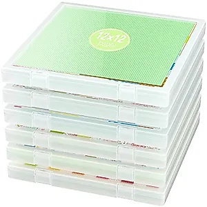 iBune 6 Pack 12x12 Paper Storage Box, Scrapbook Storage Box for 12" x 12" Paper, Portable Slim Project Case Plastic Craft Paper Storage Box, Size 12.4 x 12.8 x 1.1 in