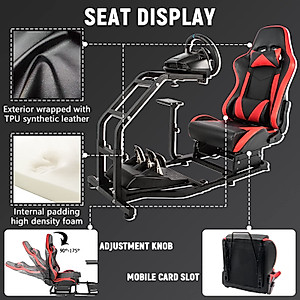 Gazzyt Racing Simulator Cockpit Stand with Red Racing Chair Adjustable Racing Wheel Stand fit for Logitech G27 G29 G920, Thrustmaster T300 T300RS T248, Without Wheel Pedal and Shifter