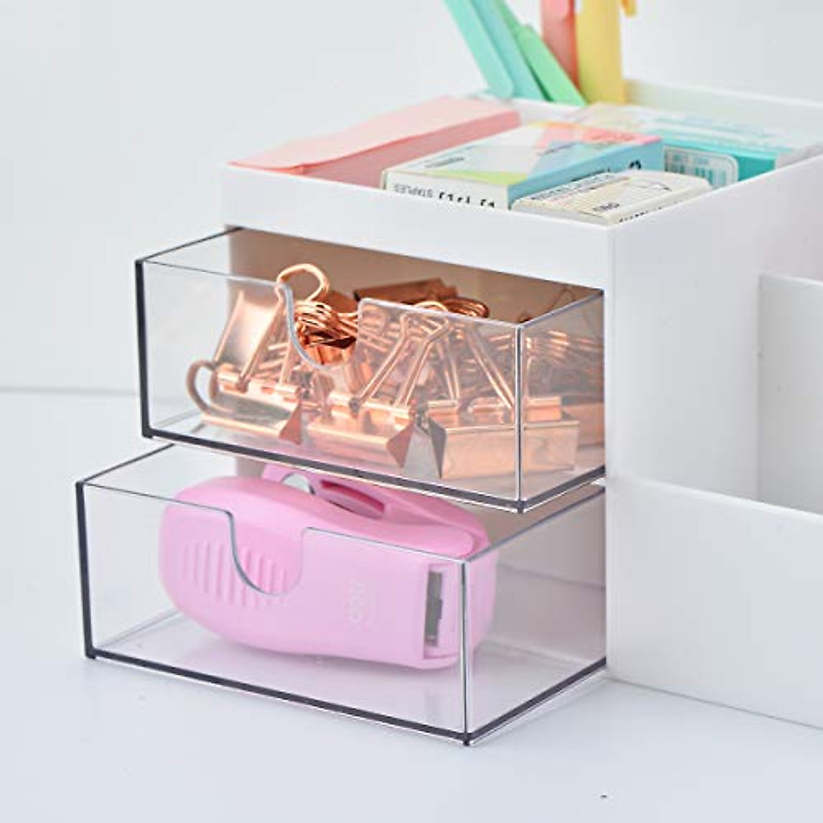 Citmage Desk Organizer Caddy with 12 Compartments Office Workspace Drawer Organizers Desktop Holder Plastic Stationery Supplies Storage Box for Pencils,Markers,Erasers,Pens,Sticky Notes(White)…