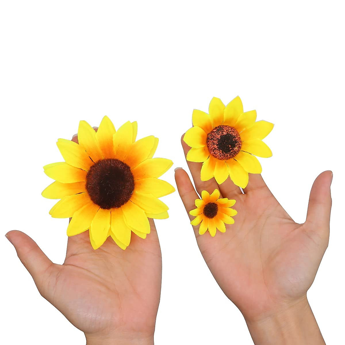 FZBNSRKO 60Pcs Artificial Sunflower Heads,Artificial Silk Sunflower Heads Small Sunflowers Heads for Home Indoor Wedding Party Garden Craft Art Decorations(Three Sizes)
