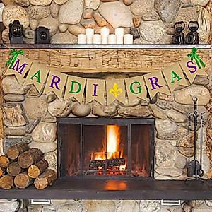 Rainlemon Jute Burlap Mardi Gras Banner March Party Mantel Fireplace Garland Decoration Supply