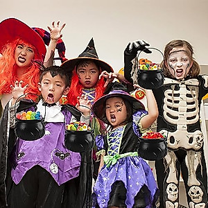 Rocinha Halloween Party Decoration, 3 Pcs Witches Cauldron Serving Bowls on Iron Stand, Black Plastic Hocus Pocus Candy Bucket for Halloween Party Indoor Outdoor Home Kitchen Decorations