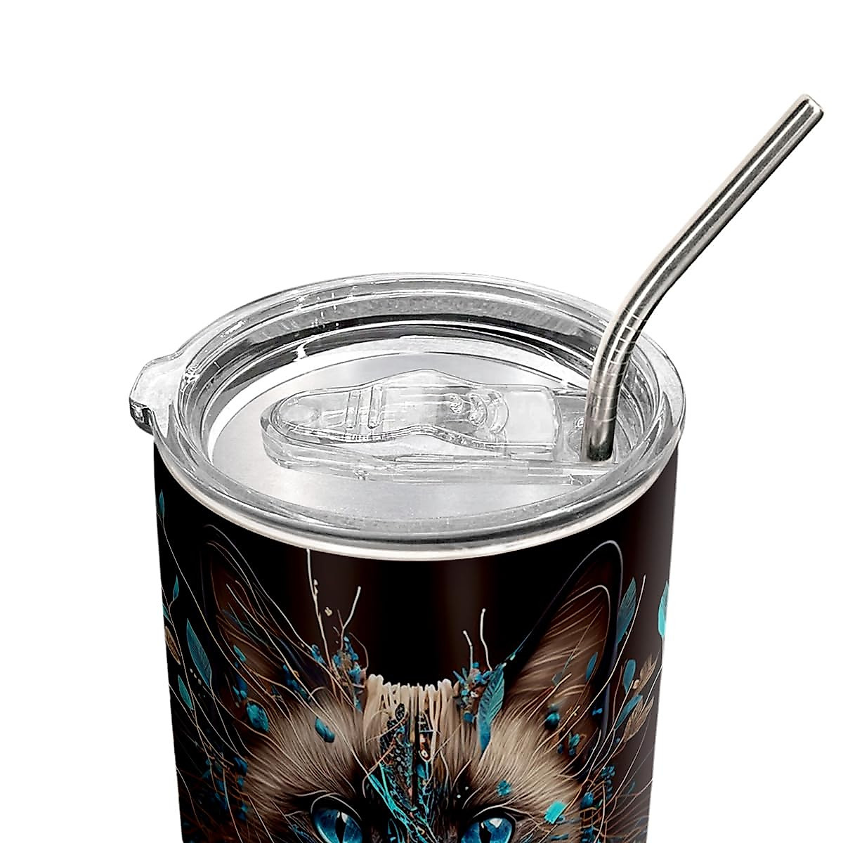 20oz Cute Beautiful Flower Cat Tumbler, Gifts for Cat Lovers, Coffee Thermos for Women, Stainless Steel Double Wall Vacuum Insulated Coffee Mug, Travel Cup with Lid