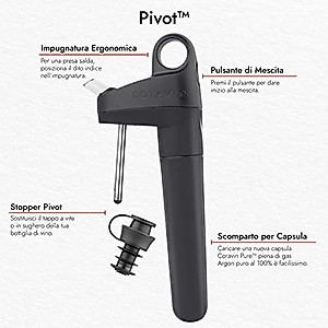 Coravin Pivot Wine Preservation System - Preserve Wine for 4 Weeks - Includes the Pivot System, 1 Capsule, 2 Wine Bottle Stoppers & 1 Bottle Sleeve - By-the-Glass Wine Saver System - Black