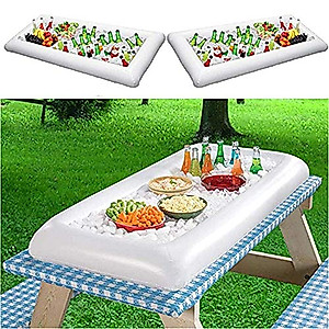 Inflatable Serving Bars Ice Buffet Salad Serving Trays Food Drink Holder Cooler Containers Indoor Outdoor BBQ Picnic Pool Party Supplies Cooler Drain Plug，Ice Tray Food Drink Containers for Summer Par