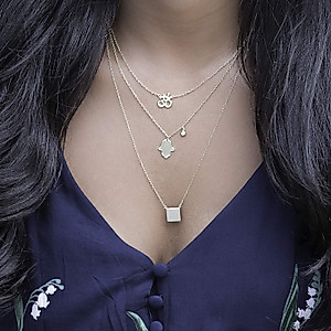 Sanskrit Symbol Yoga Spiritual Harmony Aum Om Ohm Pendant Station Necklace For Women 14K Gold Plated .925 Sterling Silver