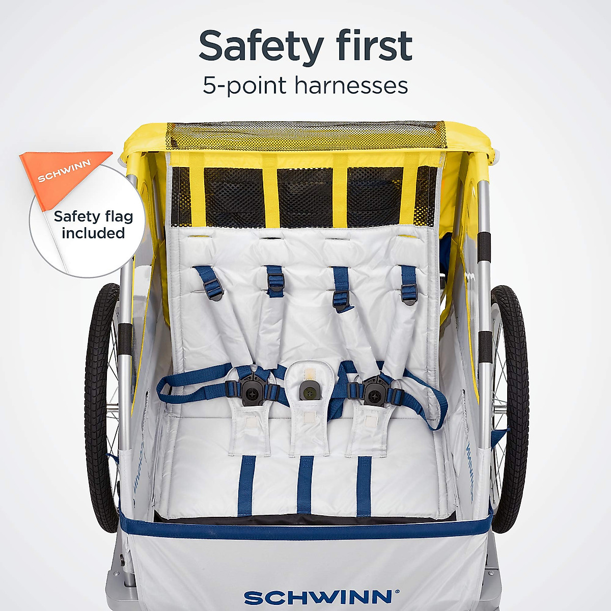 Schwinn Echo Child Bike Trailer, Max of 2 Children with Total Weight of 80 lbs., Canopy, 20-Inch Air-Filled Tires, Yellow/Grey