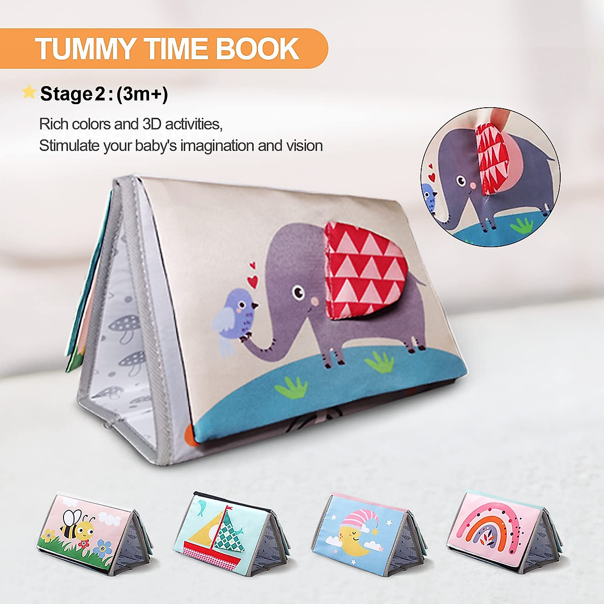 Baby Mirror Tummy Time with High Contrast Soft Baby Crinkle Book, Infant Montessori Sensory Toys for Toddler 0-3-6-12 Months, Tummy Time Floor Mirror for Newborn Brain Development, as Girl Boy Gifts
