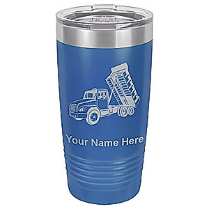 LaserGram 20oz Vacuum Insulated Tumbler Mug, Dump Truck, Personalized Engraving Included (Dark Blue)
