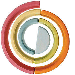 Grimm's Spiel und Holz Design Large 6-Piece Pastel Rainbow Stacker, Open-Ended Wooden Nesting & Stacking Toy Blocks