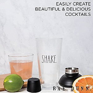 Rae Dunn Glass Cocktail Shaker - Martini Shaker for Drinks - 23 OZ Capacity Glass Margarita Shaker for at Home Bar, Entertaining and Parties (Black)