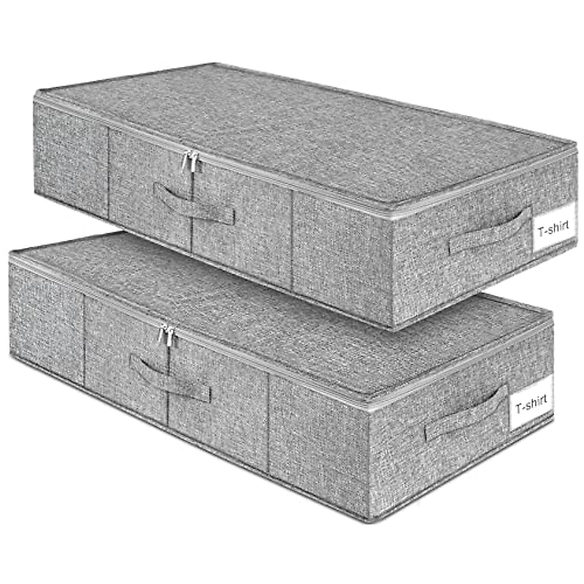 Under Bed Storage, 2 Pack Underbed Storage Container Bags With Lid, Foldable Sturdy Clothes Storage Drawer Organizer W/ 3 Handles, Ultra Thick Fabric Blanket Shoe Storage Box, 30x15x6.7inch, Grey