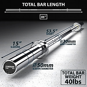 Synergee Essential 40lb Chrome Olympic Barbell. Great for Weightlifting, Powerlifting and Crossfit