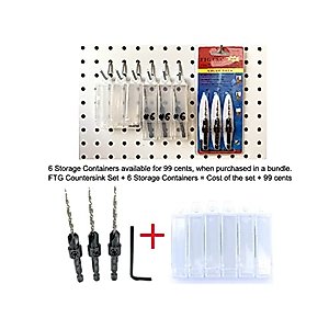 FTG USA Countersink Drill Bit Set 3 Pc #6 (9/64") Wood Countersink Drill Bit Pack Same Size Set with 12 Replacement Bits #6 (9/64") Tapered Countersink Bit, with 1 Hex Wrench,