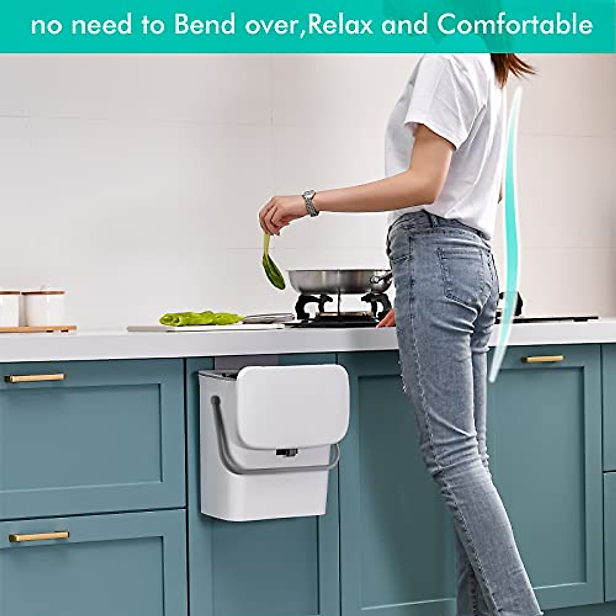 Hanging Trash Can 2 Pack&2.4 Gallon Kitchen Compost Bin for Cabinet Door,Small Under Sink Garbage Can with Lid,Grey+White