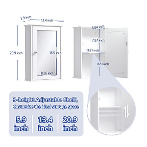 R RUISHENG Bathroom Medicine Cabinet with Mirror Wall Mounted Bathroom Cabinet with Adjustable Shelf Wooden Storage Cabinet for Bathroom Toilet Home Laundry Room Kitchen White