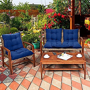 INRLKIT 2 Pieces Patio Cushions, Indoor/Outdoor Chair Seat Pads, Breathable Dining Chairs Seat Cushion for Dining Chairs, Filled Pearl Cotton with Straps, 19x19x4 Inch, Dark Blue