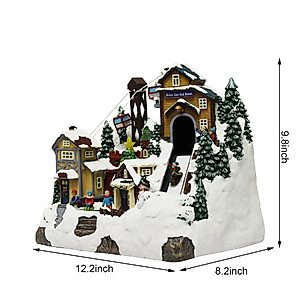 MOMENTS IN TIME Christmas Village Building, Mount Lure Sled Resort, Ski Resort with Ski Lift with LED Lights, Christmas Music, and Animation - Power Adapter (Included) (9.8" H x 12.2" W x 8.3" D)