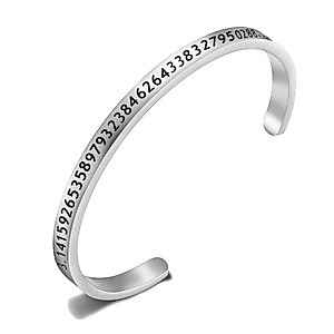 Pi Bracelet 3.14 Math Geek Jewelry Pi Symbol Science Math Teacher Gift(silver pi cuff)