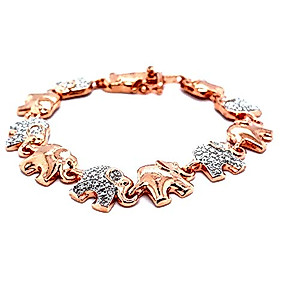 Beyond Brilliance Tennis Bracelets for Women | Cute Elephant Rose Gold Plated Round Cut Natural Diamond Link Tennis Bracelet (I-J, I3) | Jewelry for Teen Girls | Gift Box Included