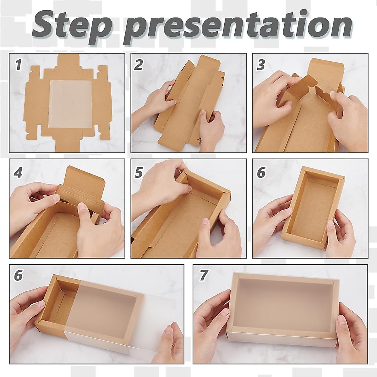 BENECREAT 12Packs Large Rectangle Brown Kraft Boxes Heavy Duty Gift Box with Clear PVC Windows 6.5x4x1.5 for Party Favor Treats, Bakery, Jewelry, Wedding Gift Packaging