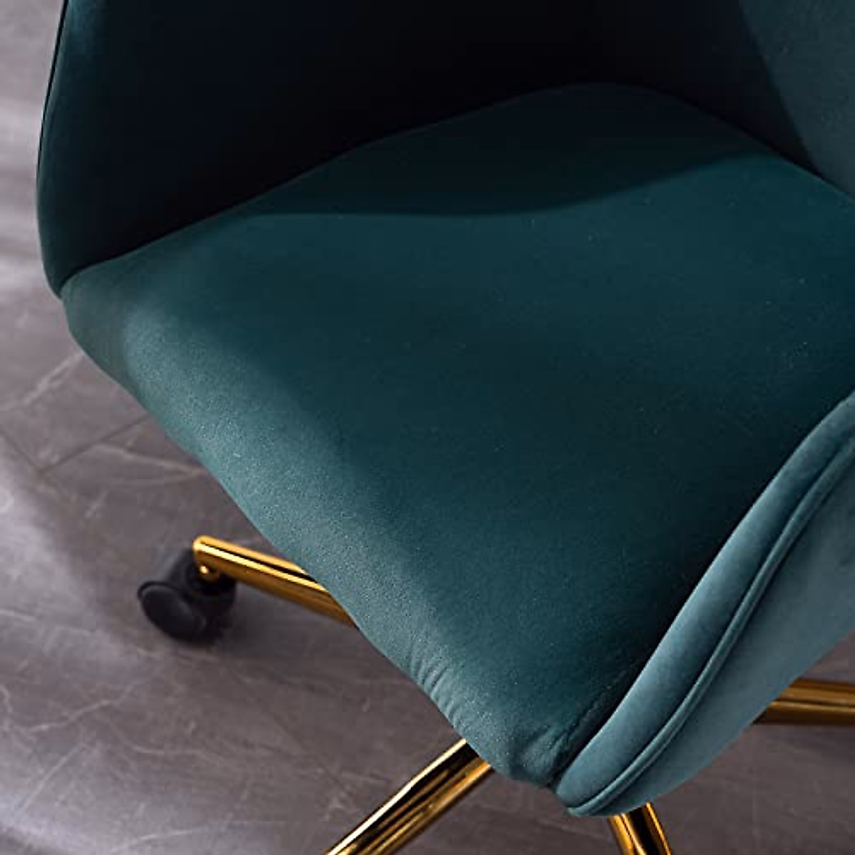 Home Office Task Chair with Velvet Fabric Material, Adjustable Height and 365 revolving, Swivel Shell Chair with Gold Metal Legs and Universal Wheels for Living Room, Bed Room and Office (Dark Green)