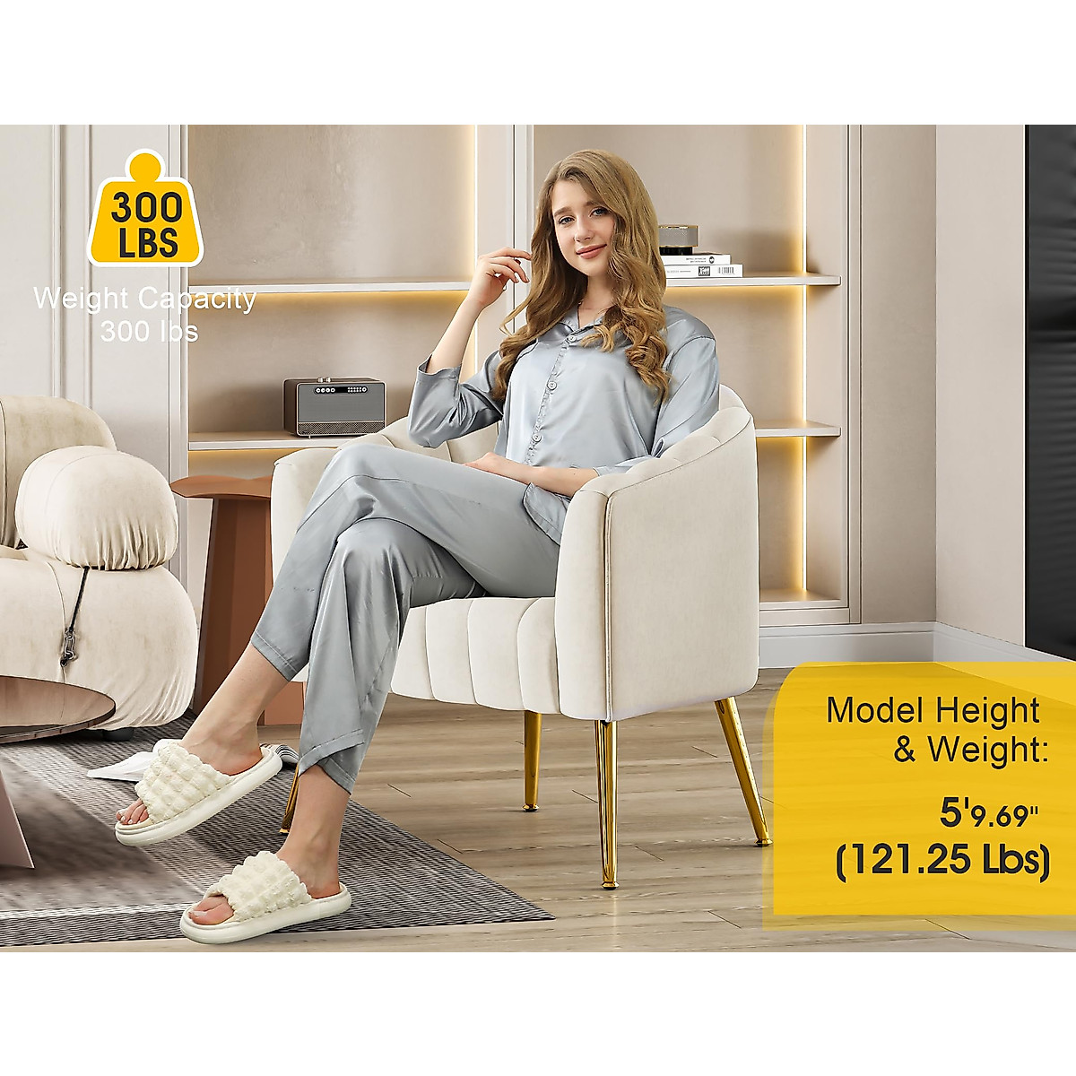 Dewhut Oversized Pumpkin Couch Accent Chair, Modern Comfy Velvet Upholstered Barrel Chairs, Luxury Single Sofa Armchair for Living Room, Waiting Room, Office and Vanity, (Beige)