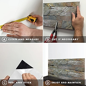 Stoneflex Peel and Stick Self Adhesive 3D Stone Tiles - Stick on Kitchen Backsplash Living Room Office Bathroom Wall Green Gold (10 Pack)…