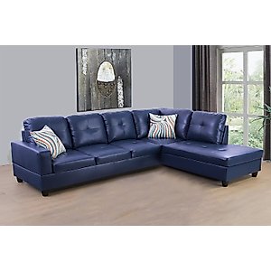SIENWIEY Sectional Couch for Living Room Furniture Sets, Blue Leather Sectional Sofa L Shape Couch Faux Leather Living Room Sofa Using for Living Room Apartment(Blue,Facing Right Chaise)
