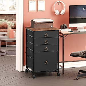 HOOBRO 4-Drawer Mobile File Cabinet, Rolling Printer Stand with drawers, Under Desk Rolling File Cabinets for Home Office, A4/Letter Size, Nonwovens Drawer, Easy Assembly, Black BFK40WJ01
