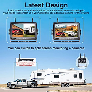 DoHonest RV Backup Camera Wireless HD 1080P 2 Infrared Night Vision Bluetooth Rear View Cam 7‘’ DVR Touch Key Monitor Kit Adapter for Furrion Pre-Wired RV Trailer Truck Camper Van 4 Channels V23