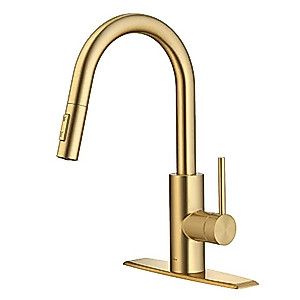 KRAUS Oletto Pull-Down Single Handle Kitchen Faucet with QuickDock Top Mount Installation Assembly in Brushed Brass, KPF-2620BB (Pack of 4)
