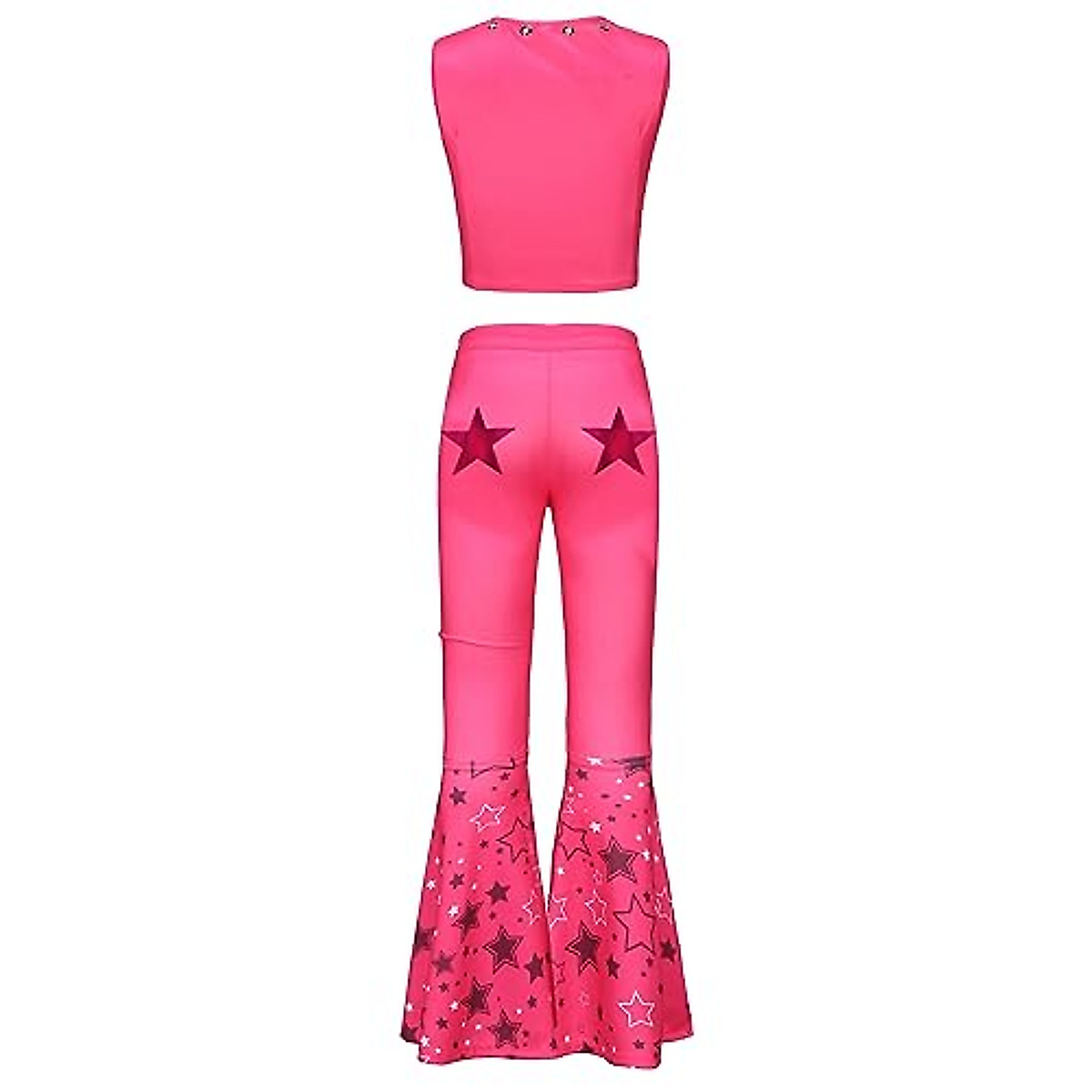 Hitormoon Pink Cowgirl Costume for Girls,70s 80s Hippie Disco Outfits for Kids, Halloween Cosplay Costume with Accessories Scarf Earrings HN009M