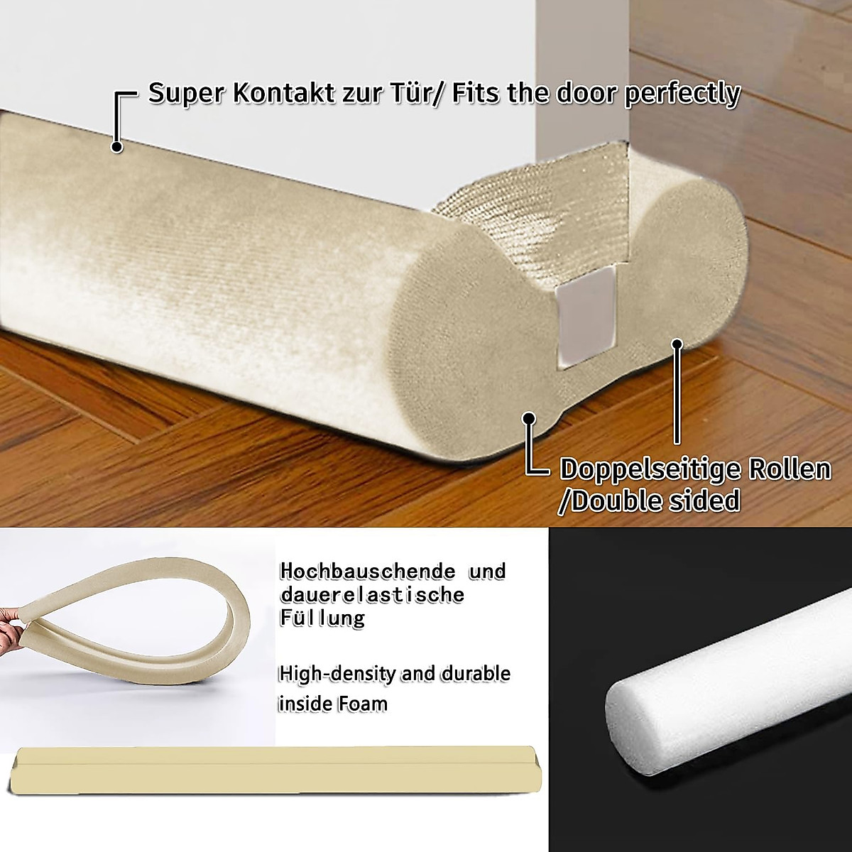 BKSAI Door Draft Stopper for Distance Under The Door up to 2" Draft Blocker Under Bottom of Door Seal Strip Draught Excluder Wind Blocker No Adhesive Bottom Seal Sound Blocker