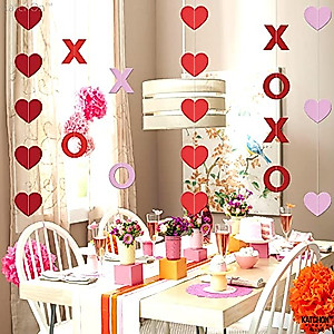 XOXO and Hanging Heart Valentine Garland – 6 String, No DIY | Felt Heart Garland for Galentines Day Decorations | XOXO Garland, Valentines Day Decor | Valentine Felt Garland, Valentines Decorations