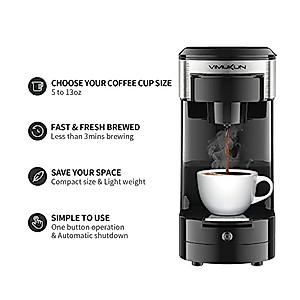 VIMUKUN Single Serve Coffee Maker, Compatible with K-Cup Pod & Ground Coffee, Coffee Brewer with One Button Operation and Auto Shut-off, 5-13 oz. Mini Size