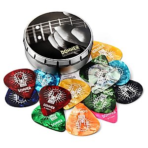 Donner Guitar Picks Celluloid 16 Pack for Acoustic Guitar Electric Guitar Ukulele,Includes Thin,Medium, Heavy & Extra Heavy Picks with Case