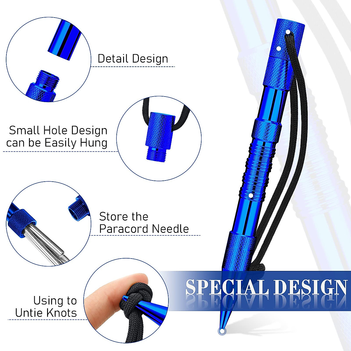 15 Pieces Paracord Tools Paracord FID Needle Set Stitching Set Stainless Steel Lacing Needles Smoothing Tool Knotter with Spike for Work Leather Weaving(Blue)