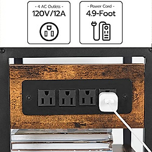 HOOBRO Industrial Printer Stand with Charging Station, 3-Tier Printer Table, Rolling Printer Cart with Adjustable Shelf and Hook, Rustic Brown and Black BF28UPS01