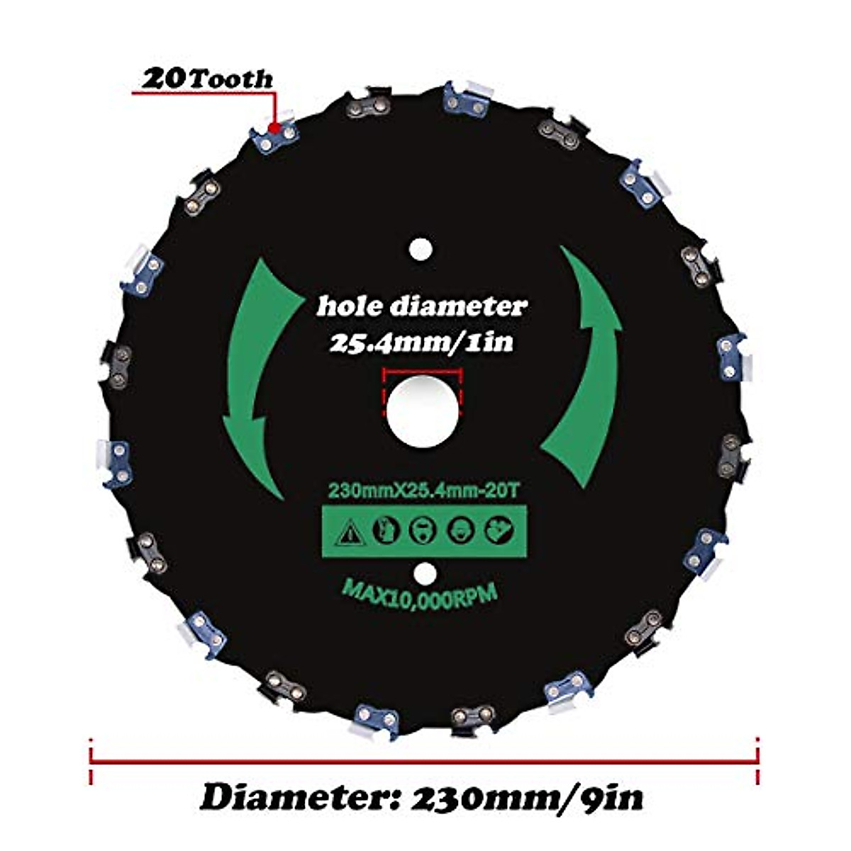 IRmm 9" x 20T Chainsaw Tooth Brush Cutter Blade & 10" x 80T Carbide Tip Brush Cutter Blade with Adapter for Cutter, Trimmer, Weed Eater (1" Arbor)