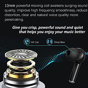 Mezelon Active Noise Cancelling Wireless Earbuds, Premium Deep Bass, Built-in HD Mic, Immersive Sound, IPX5 Waterproof Bluetooth 5.2 HiFi Stereo in-Ear Headphones Headset for iPhone/Android (Black)