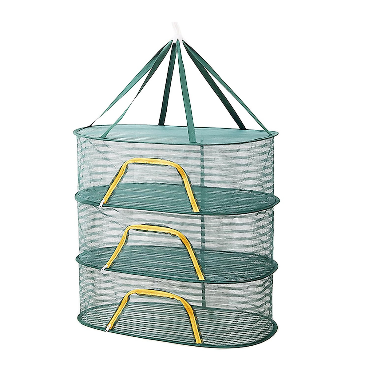 Foldable Drying Net for Vegetables, Fish, and Dehydrated Goods, Multi-tiered Food Drying Net, Versatile Drying Rack, Windproof Design, Zipper Closure for Insect Protection (Dark green, Triple Layer)