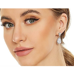 1/2/4/6 Pairs Silver Dangle Wedding Earrings for Brides,Rhinestone Costume Jewelry for Women Girls,Teardrop Cubic Zirconia Bridal Earrings for Porm Anniversary