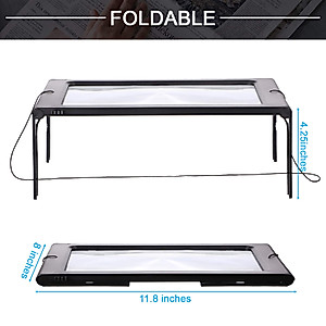 Rectangular Page Magnifier with 12 LED Lights 3X Magnifying Glass Folding and Hands-Free Led Full-Page Magnifier with Dual Power Mode for Elder, Low Vision People to Read Small Prints